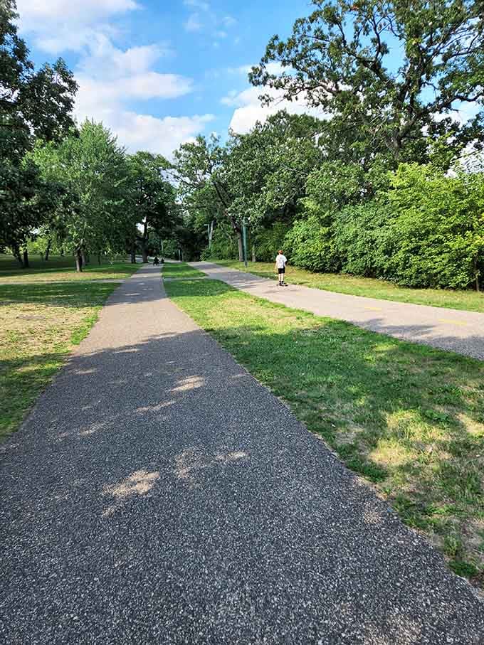 Paved paths welcome everyone from skateboarders to strollers, proving accessibility and natural beauty can absolutely coexist harmoniously.