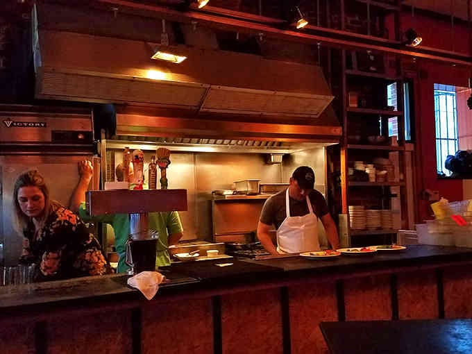 The open kitchen lets you watch your meal come together, adding dinner theater to your scientific dining experience.