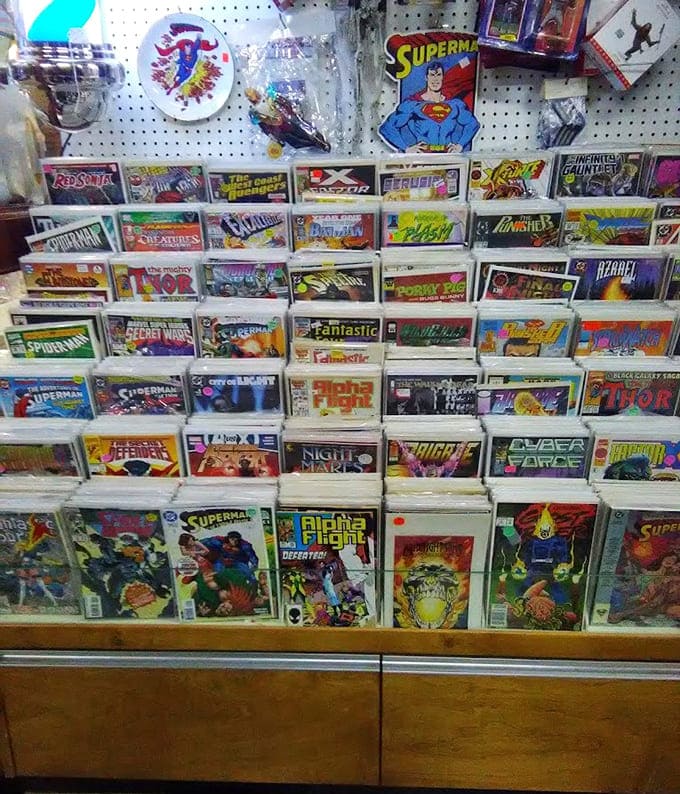 Comic book collectors, your kryptonite awaits in organized rows of vintage superhero adventures and graphic novel history.