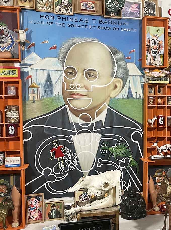 P.T. Barnum would absolutely approve of this tribute, complete with skeletal anatomy and a nod to showmanship's golden age.