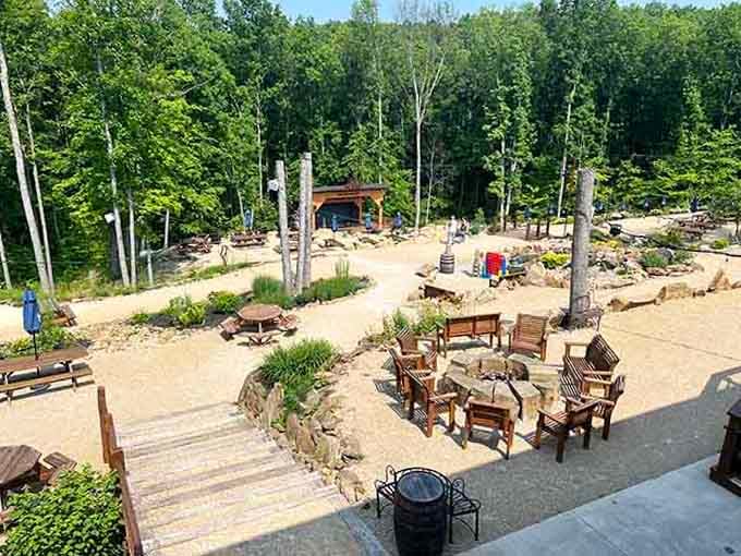 Outdoor gathering spaces host events that bring the community together under the trees and open sky.