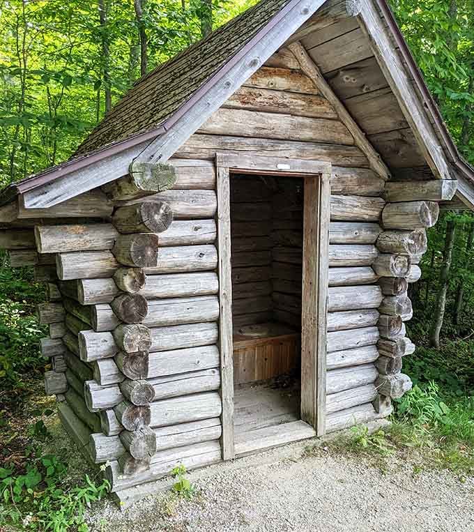 This charming cabin stands as a rustic reminder of simpler times and harder-working hands.