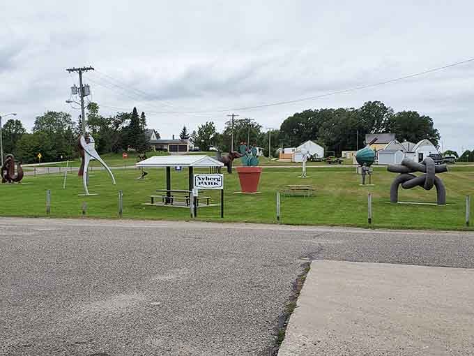 The park's collection spreads across green grass, inviting exploration and creating countless photo opportunities for curious travelers.