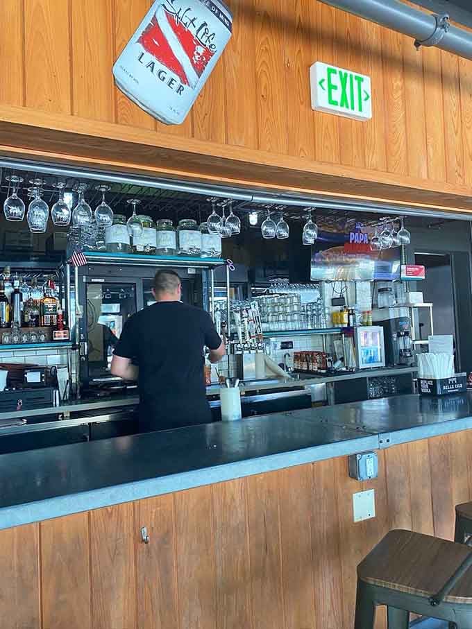 A well-stocked bar ready to complement your meal with something cold and refreshing on a warm Carolina day.