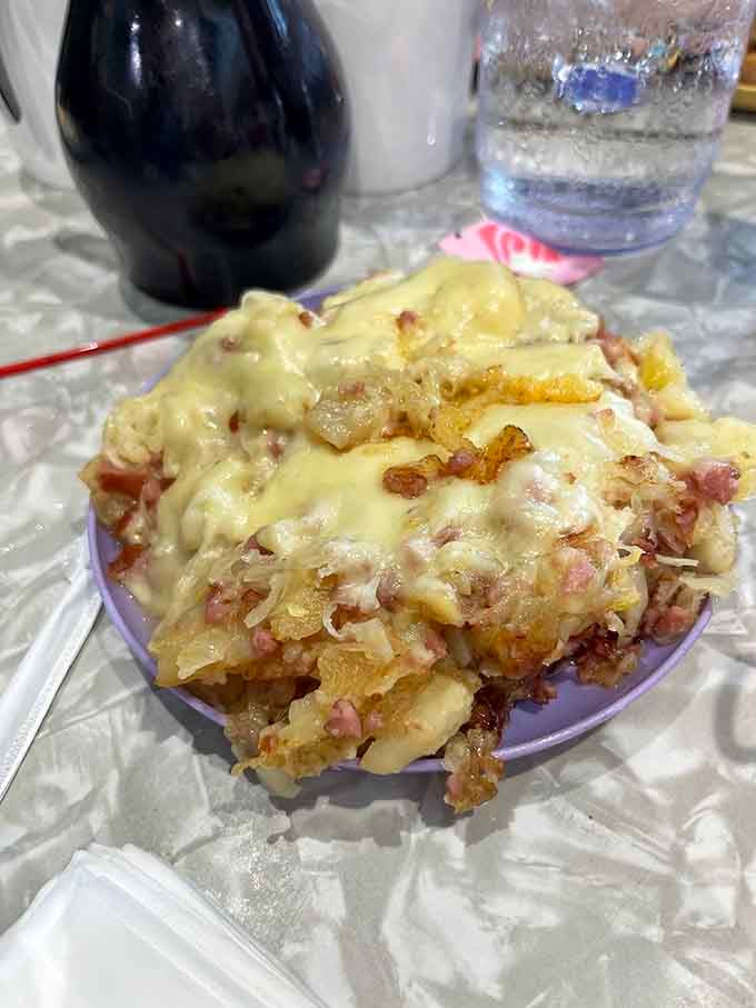 Cheese fries that look like they're auditioning for the role of "most comforting comfort food" and absolutely nailing the audition.