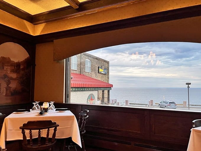 Lake Superior stretches beyond the window, offering diners a view that pairs perfectly with every bite on your plate.