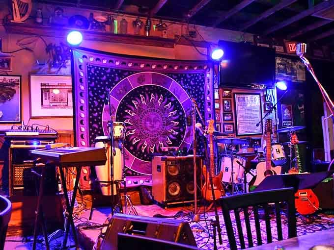 That stage setup promises live music nights where literary atmosphere meets genuine Richmond entertainment and community spirit.