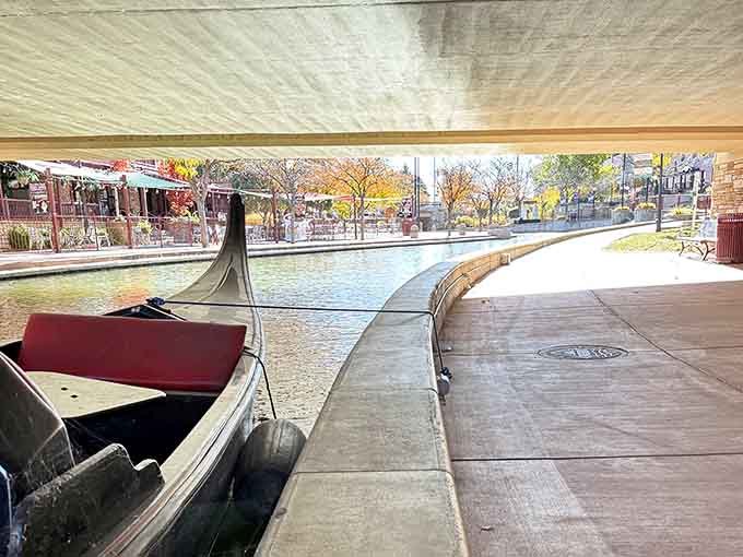 Gondola-style boats wait patiently for passengers, ready to offer a uniquely Colorado take on Venetian romance.