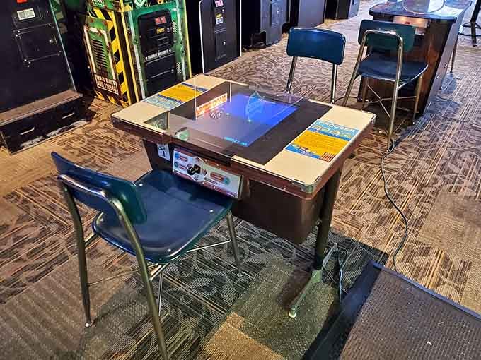 That Frogger table setup means you can literally sit down to the business of crossing digital highways safely.