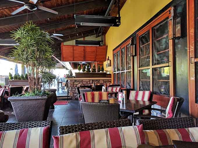 When the weather cooperates, this outdoor patio offers the perfect setting for leisurely dining and conversation.