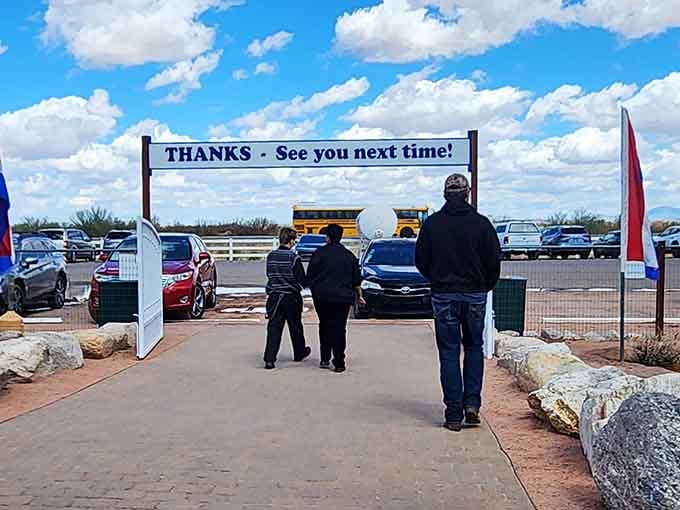 That exit sign feels premature because you're already planning your return visit before you've even left.