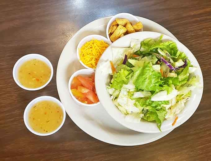 A garden-fresh salad that proves even a 24-hour diner knows the importance of something green amid all that delicious indulgence.