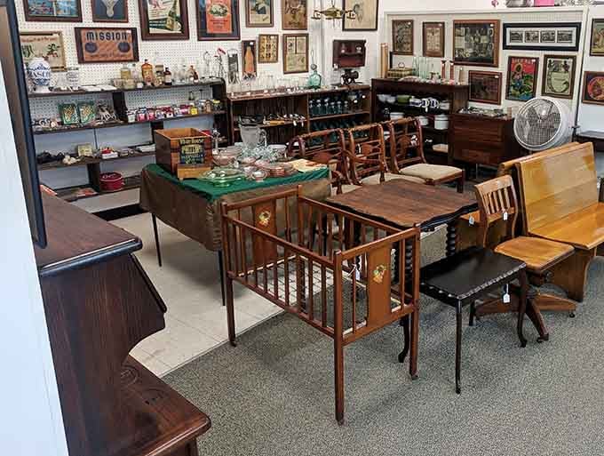 Furniture displays showcase everything from mission style to mid-century modern, spanning decades of American design evolution beautifully.