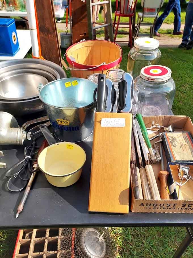 Vintage kitchenware and wooden baskets overflow with possibilities for anyone who appreciates when things were built to last.