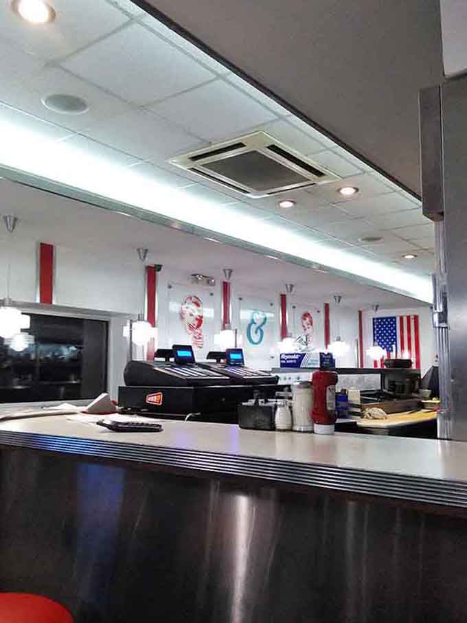 The view from the counter shows a kitchen that's been feeding people around the clock for generations.