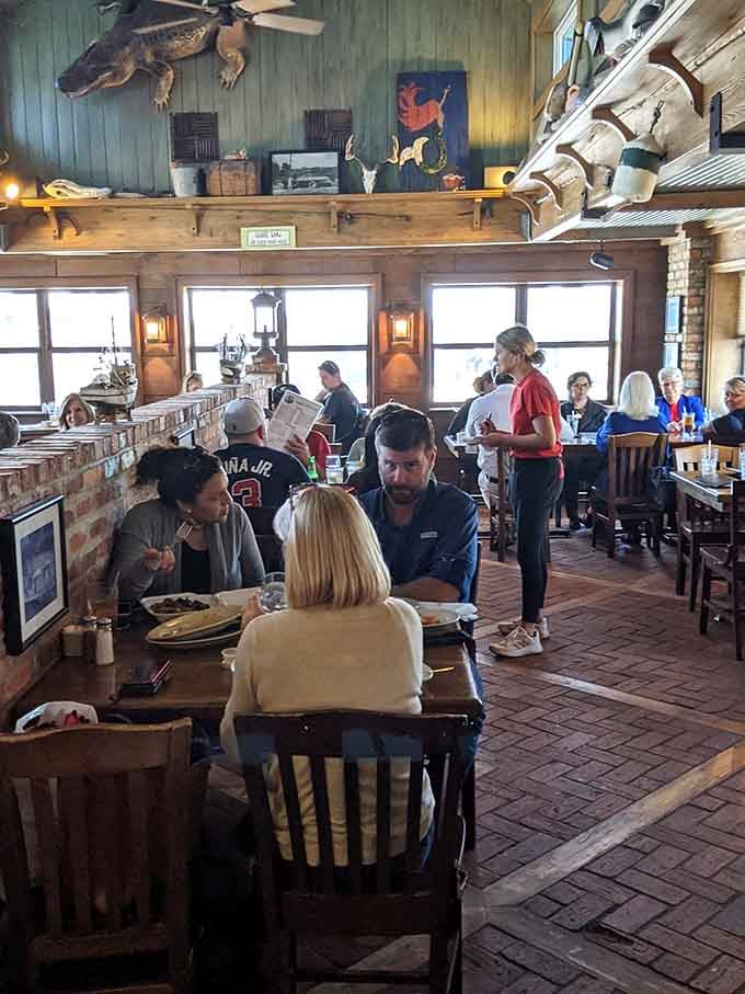 Brick floors and wooden tables filled with happy diners who've discovered what fresh really means in coastal Georgia.