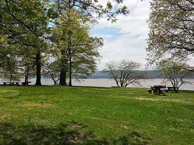 Kingsland Point Park's waterfront lawn invites lazy afternoons watching boats pass while contemplating absolutely nothing important.