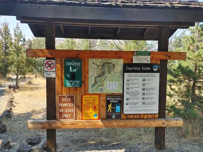 Trail information boards help you plan your adventure, though honestly every path here leads to something worth seeing.