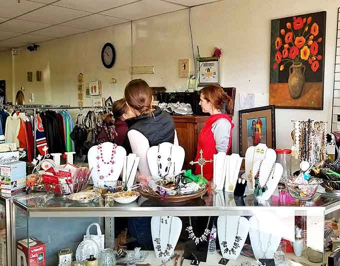 The jewelry counter&mdash;where patience pays dividends. Behind that glass lies everything from costume pieces to the occasional fine jewelry find.