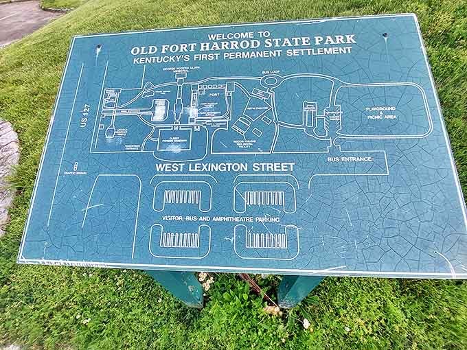 "You are here"&mdash;both geographically and historically. This helpful map ensures you won't get lost in the park or the 18th century.