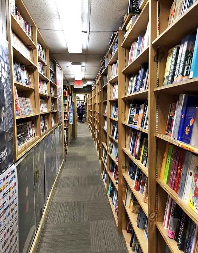 These narrow aisles are basically literary birth canals, delivering you into new worlds with every careful step forward.
