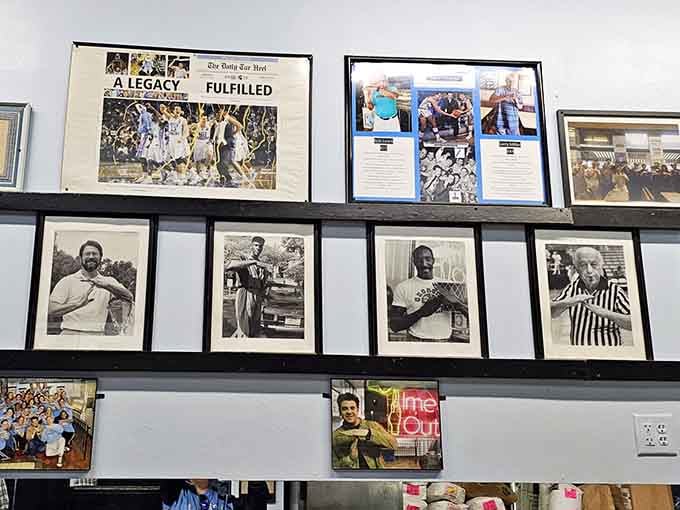 UNC basketball memorabilia and local history photos remind you that this place is woven into Chapel Hill's very fabric and soul.