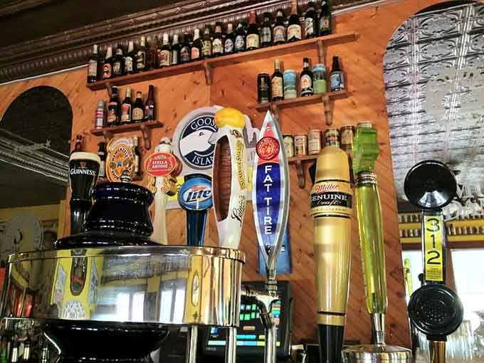 Beer tap handles line up like soldiers ready for duty, offering liquid refreshment to complement your barbecue feast perfectly.