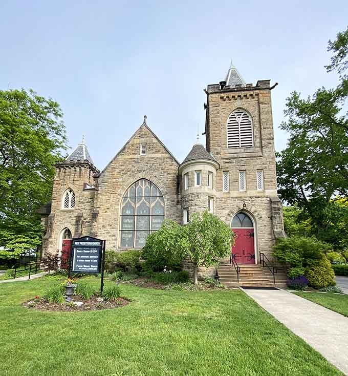 Stone churches like this remind you that some congregations built for the ages, not just the weekend.