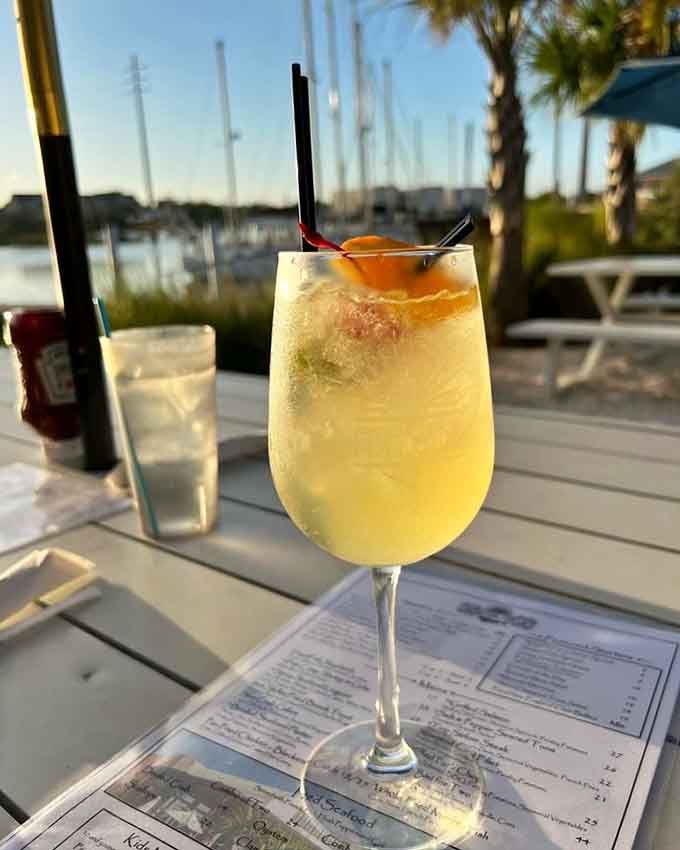 A sunset-colored sangria on the deck&mdash;visual proof that sometimes the best vacation is just 20 minutes from your house.