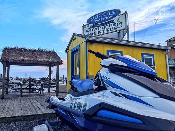 Jet ski rentals await, because apparently walking on the beach wasn't adventurous enough for some people.