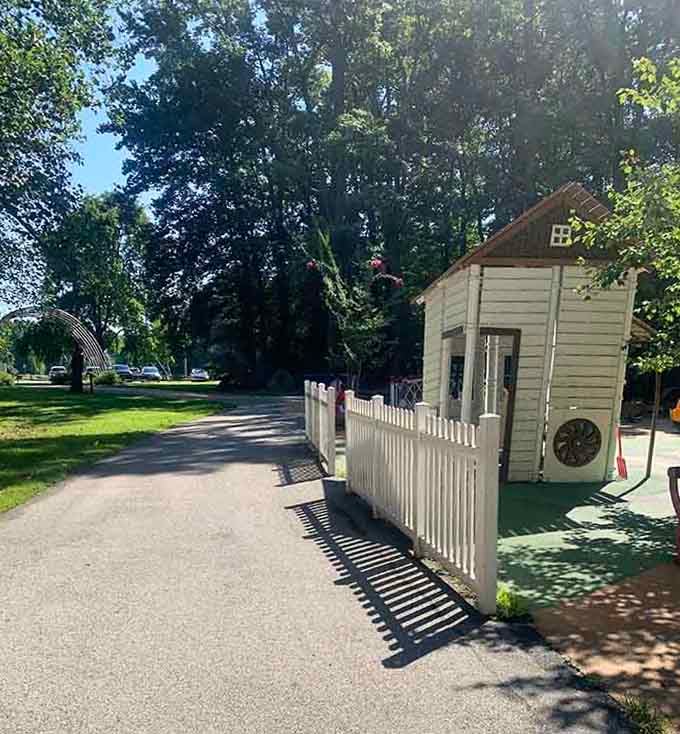 The actual Yellow Brick Road leads visitors through the park, making every step feel like part of the story.