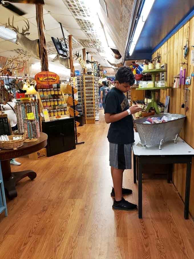 The gift shop interior beckons with geological treasures, because you can't visit an earthquake fault without taking home a souvenir.