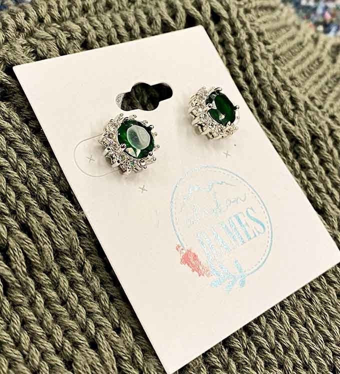 Emerald earrings fit for royalty &ndash; or Tuesday grocery shopping if you're feeling fancy. Affordable elegance that adds sparkle to everyday moments.