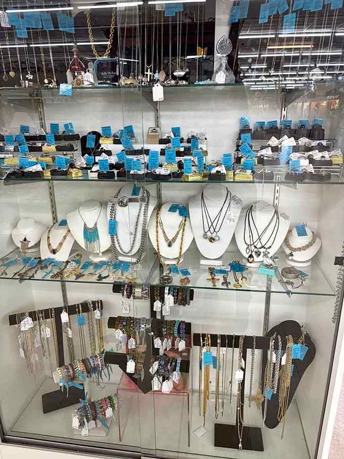 The jewelry case sparkles with treasures that have adorned necks, wrists, and earlobes through countless first dates and anniversary dinners.