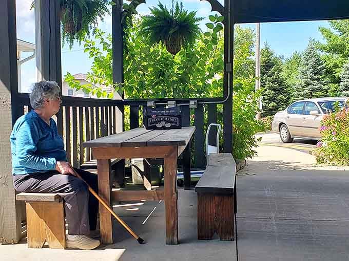 A peaceful porch moment that reminds us sometimes the best dining companions are your thoughts and the gentle Iowa breeze.
