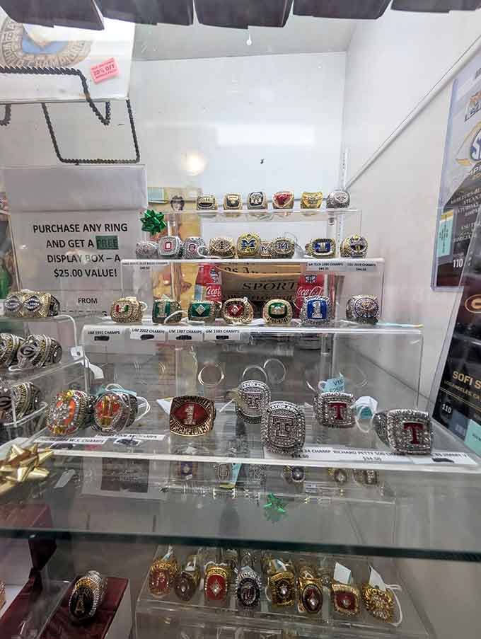 Championship rings galore&mdash;proof that even if you never made the team, you can still bring home the trophy.