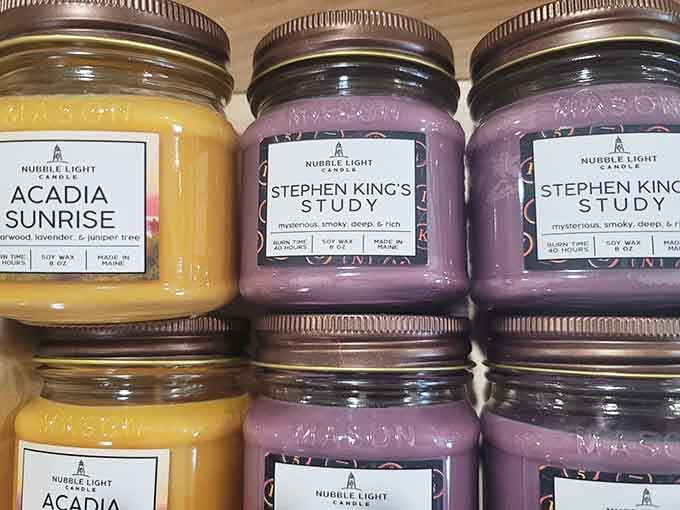 Maine-inspired candles with names like "Acadia Sunrise" and "Stephen King's Study" bottle the essence of local experiences in scented form.