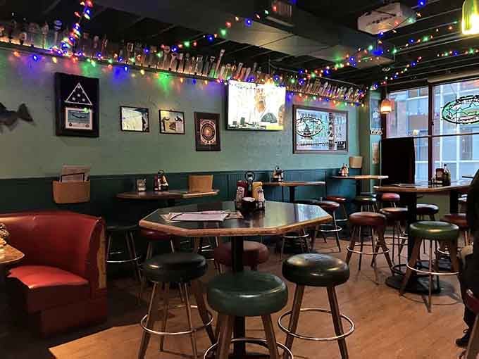 Cozy corners and communal tables create the perfect setting for both intimate conversations and boisterous gatherings. The Christmas lights stay up year-round because, why not?