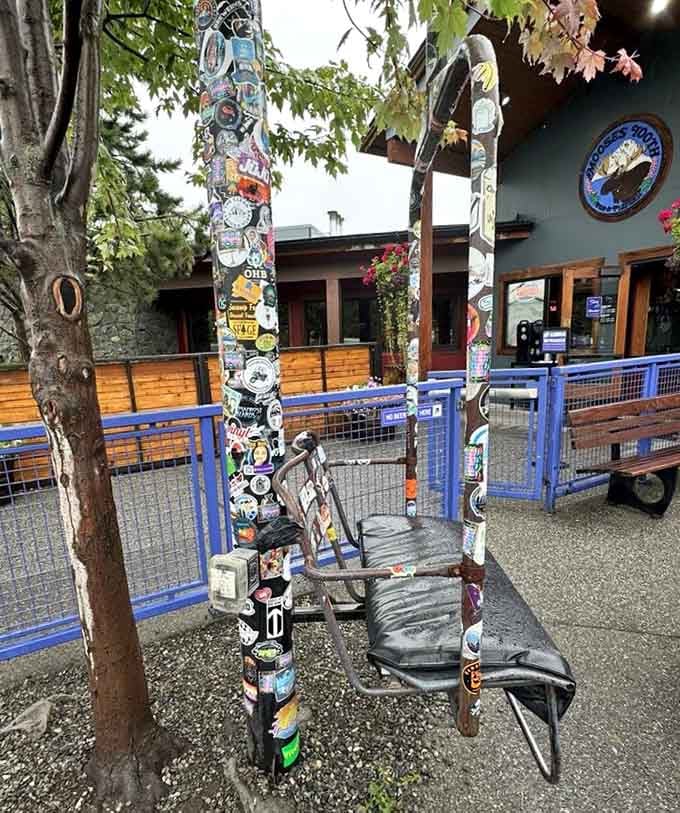 The waiting area's sticker-covered posts tell stories of travelers from everywhere, creating a passport of pizza pilgrimages that doesn't require TSA approval.