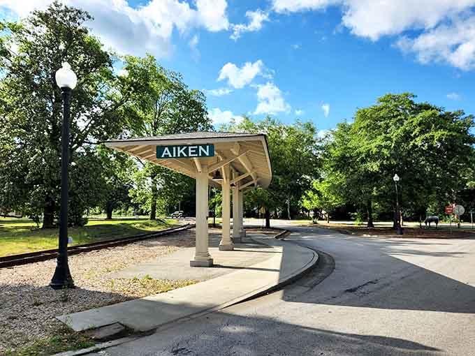 The covered platform area recreates the anticipation travelers felt while waiting for their trains to arrive.