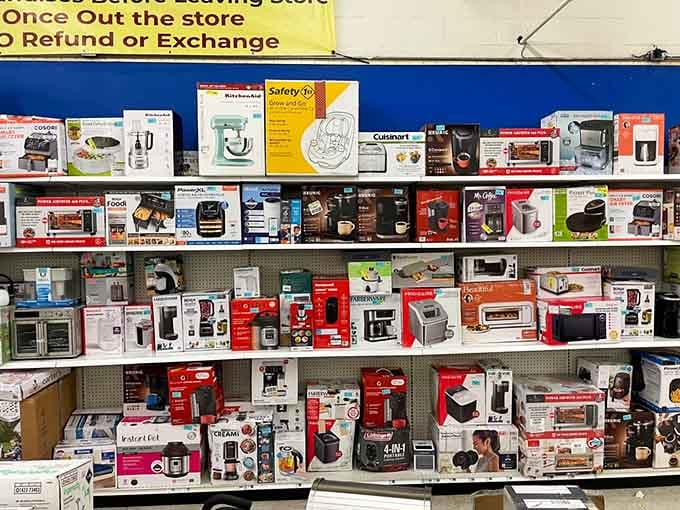 Small kitchen appliances stacked high represent countless morning coffees and home-cooked meals without the usual financial guilt trip.