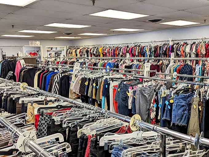 The clothing section sprawls out in organized abundance, proving that style doesn't require spending a small fortune shopping.