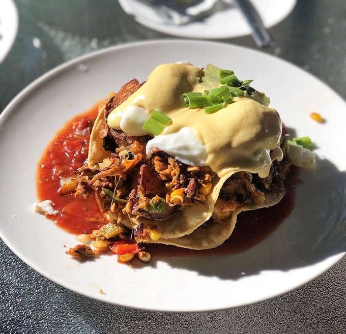 A Southwestern-inspired breakfast stack that makes ordinary eggs Benedict look like it needs to step up its game.