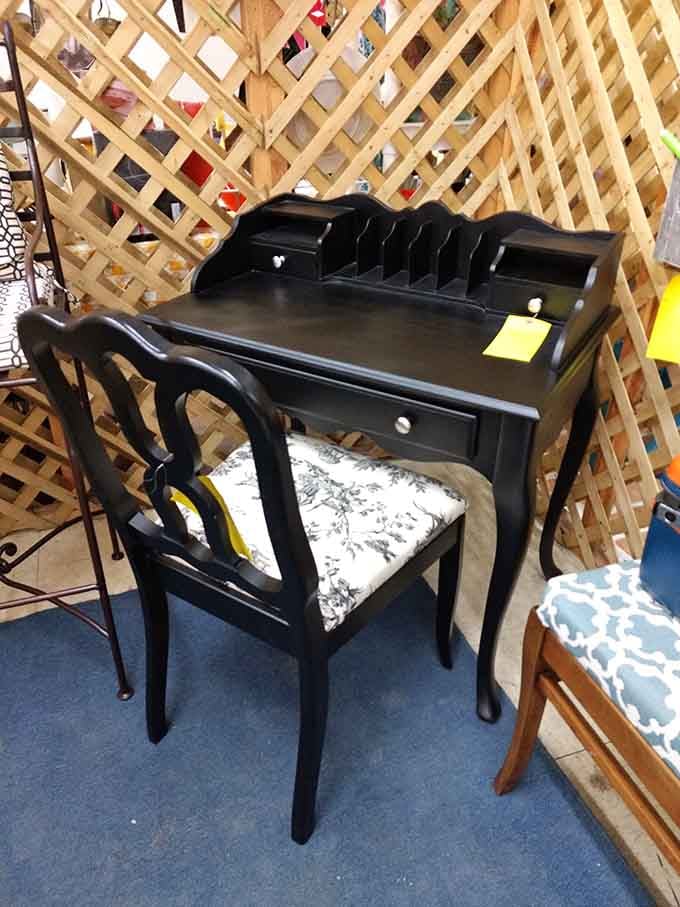 This writing desk whispers of handwritten letters and journals, back when communication required actual penmanship.