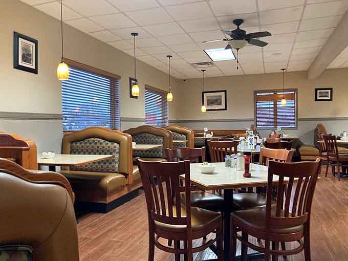 Booths and tables arranged for conversation, community, and consuming copious amounts of delicious food.
