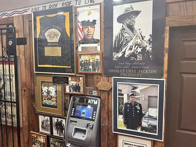 They've got an ATM tucked among historical tributes, because even time travelers need cash for another round of drinks.