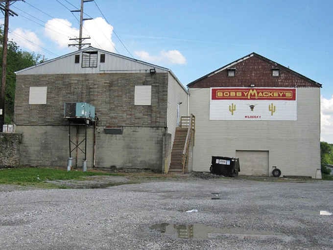 The exterior by daylight reveals a building that's seen better days and possibly darker nights than imaginable.