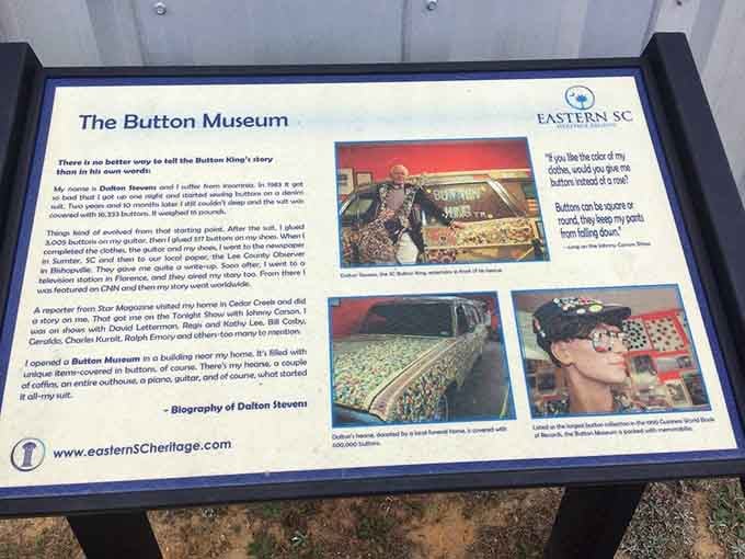 This informational plaque tells the fascinating story behind how this incredible button obsession came to be.