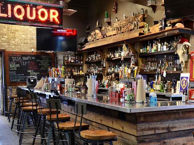 The bar area gleaming with possibilities, from craft beers to cocktails that complement your smoky meat perfectly.