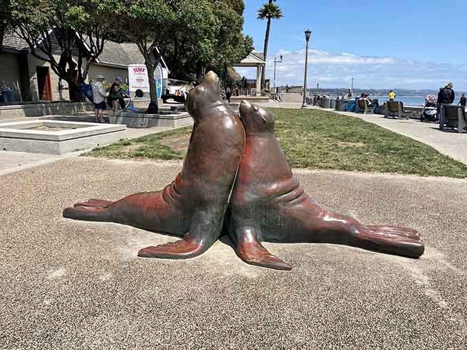 These bronze sea lions capture the playful spirit of Capitola's most beloved marine visitors in permanent form.